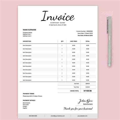 Pdf Invoice Template Auto Calculation Editable Business Admin