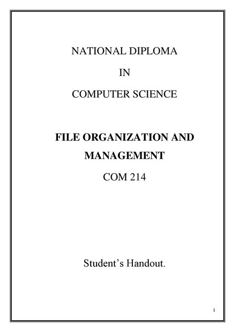 File Organisation And Structure Lecture Notes Computer Science Docsity
