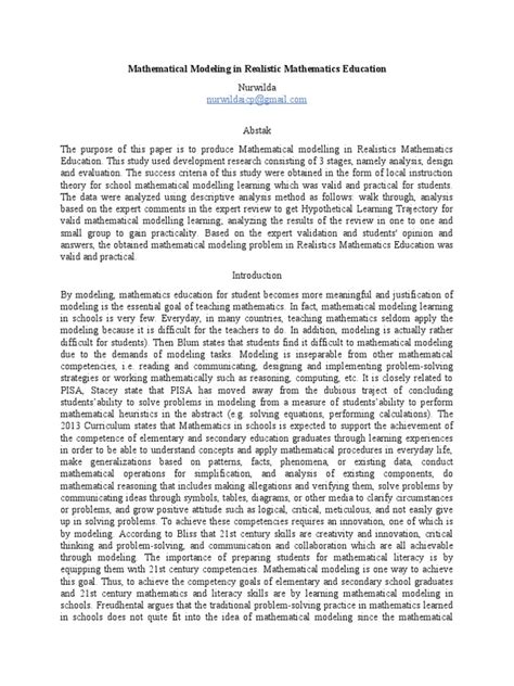 Mathematical Modeling In Realistic Mathematics Education Pdf
