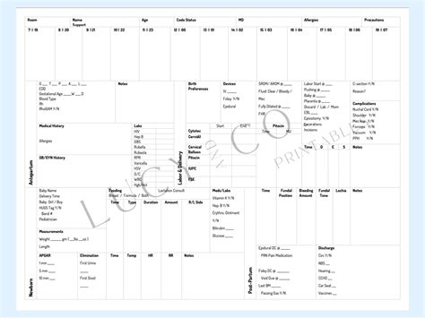 Labor And Delivery Nurse Report Sheet 1 2 Patients Printable