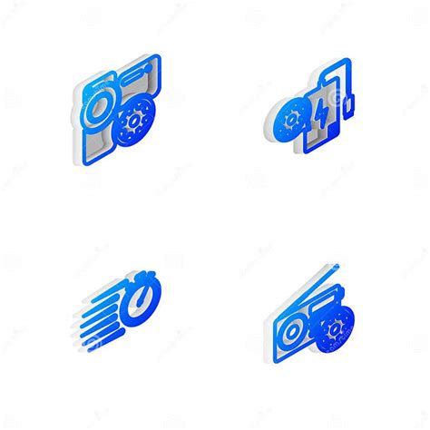 Set Isometric Line Power Bank Setting Video Camera Stopwatch And Radio Icon Vector Stock