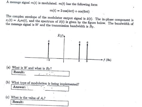 solved a message signal m t is modulated m t has the following form