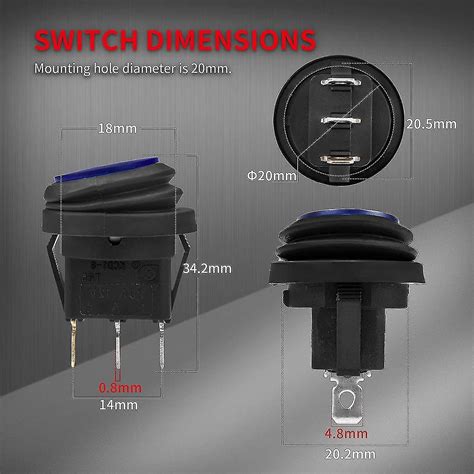 V A Waterproof Rocker Switch Blue Led Lighted Round On Off Pin Volt Weatherproof