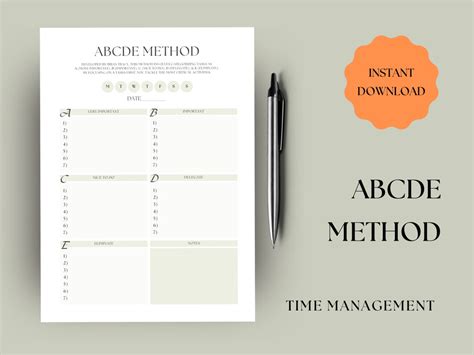 Time Management Method ABCDE Method Digital Printable Effective Time Management Stress Free