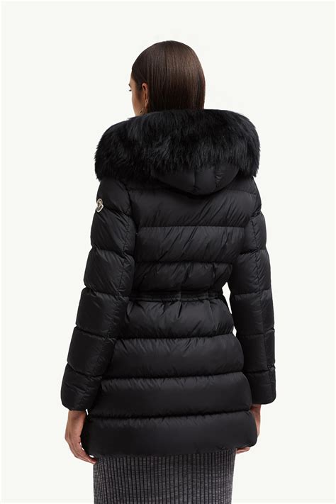 Black Aphroti Hooded Shearling Trimmed Long Down Jacket Long Jackets