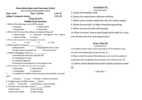 Computer Science First Term 2079 Pdf Object Oriented Programming