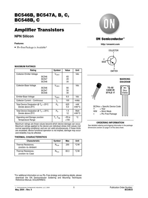 Bc546b Bc547a B C Bc548b C Amplifier Transistors Npn Silicon