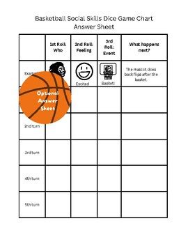 SEL Game Activity Basketball Social Skills Dice Game TPT