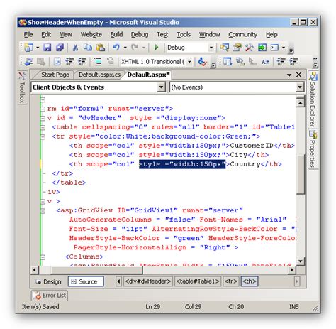 show header when gridview is empty