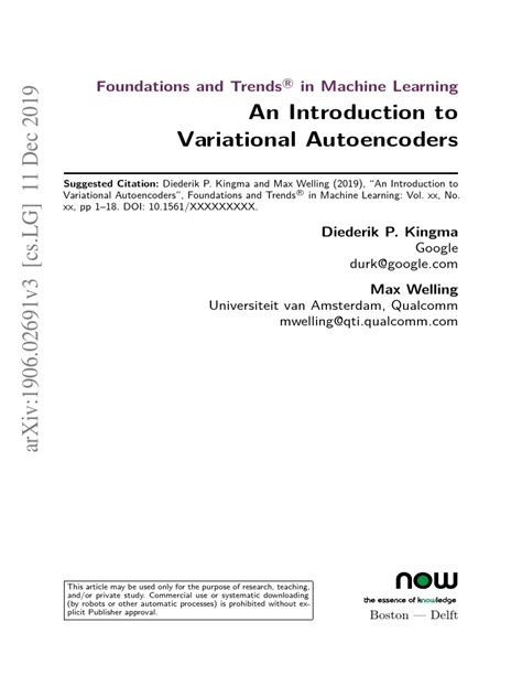 An Introduction To Variational Autoencoders Foundations And Trends In Machine Learning Pdf