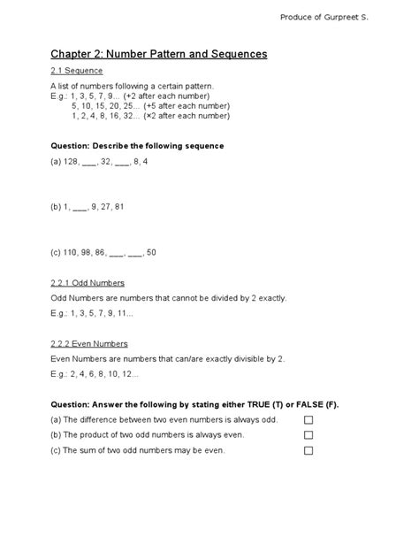 Chapter 2 Number Pattern And Sequence Notes And Exercise Pdf Prime