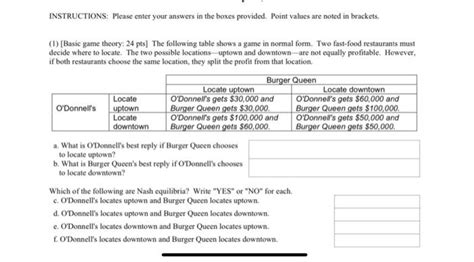 Solved 1 Basic Game Theory 24pts The Following Table