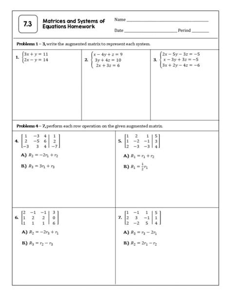 Matrices And Systems Of Equations Unit 7 Precalculus Tpt