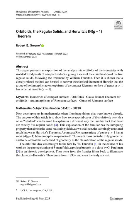 pdf orbifolds the regular solids and hurwitz s 84 g 1 theorem
