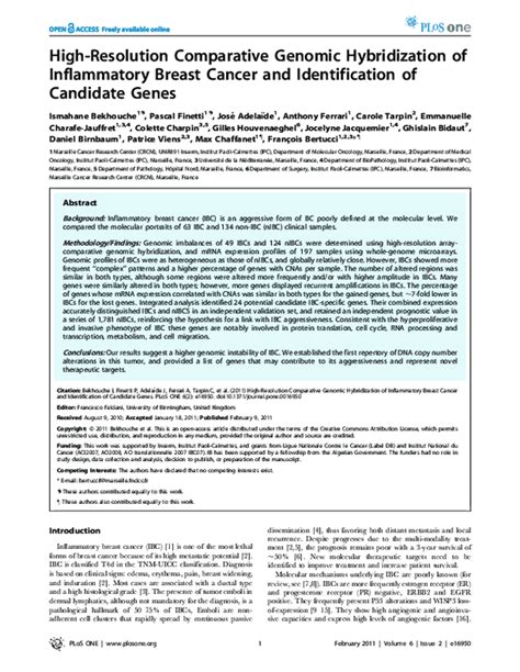 Pdf High Resolution Comparative Genomic Hybridization Of Inflammatory Breast Cancer And