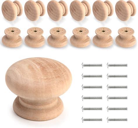 Drambor Wooden Drawer Knobs 12pcs Wooden Wardrobe Knobs With Screw Round Wooden Cupboard Door