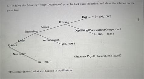 solved 4 1 solve the following entry deterrence game by