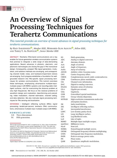 an overview of signal processing techniques for terahertz
