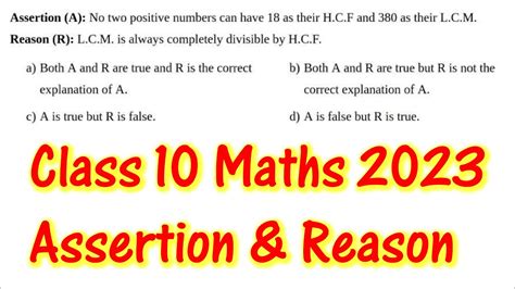Assertion And Reason Two Positive Number Have 18 As A HCF And 380 As Their LCM Reasion LCM YouTube