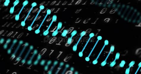 Image Of Dna Strands Over Data Processing On Black Background Stock
