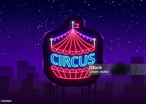 서커스 네온 간판입니다 디자인 서식 파일 네온 스타일 로고 서커스 텐트 기호 네온 배너 밝은 밤 서커스 쇼 마술 쇼 디자인 요소