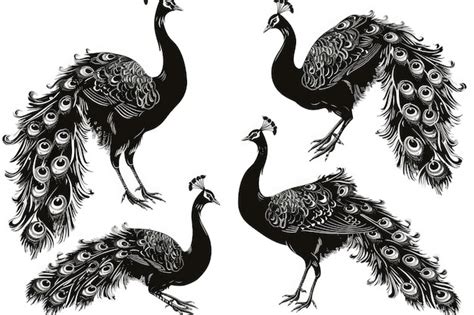 Premium Photo Image Of Four Black And White Peacocks In A Natural Setting