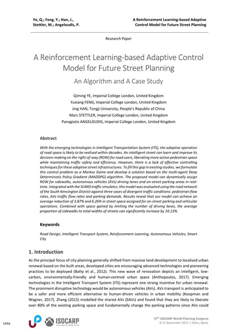 Pdf A Reinforcement Learning Based Adaptive Control Model For Future Street Planning An