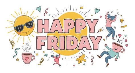 Happy Friday Celebration With Cheerful Graphics Including Sunshine