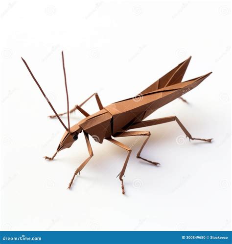 Origami Grasshopper 3d Makoto Shinkai Style On White Background Stock