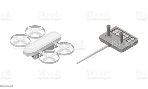 로봇 인공 물체 세트 론 및 리모컨 하이테크 기술 개념 등각 벡터 일러스트레이션 0명에 대한 스톡 벡터 아트 및 기타 이미지