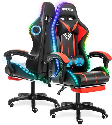 Hoffree Gaming Chair With Massage And Led Lights Ergonomic Computer
