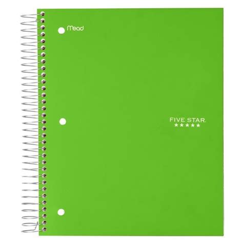 Five Star 200pg 5 Subjects Wide Ruled Spiral Notebook Colors May Vary