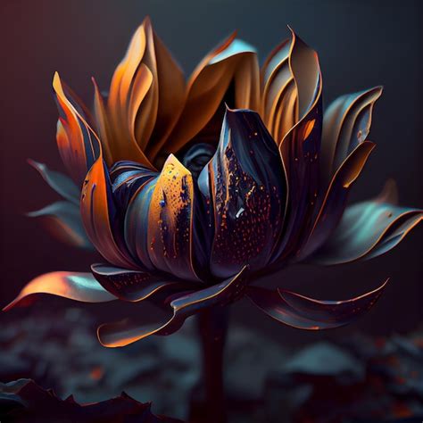Premium Ai Image 3d Rendering Of A Lotus Flower In The Dark With Blue
