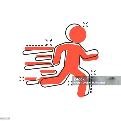 달리는 사람들은 만화 스타일로 아이콘에 서명합니다 흰색 고립 된 배경에 실루엣 벡터 만화 그림을 실행합니다 모션 조깅 비즈니스 컨셉 스플래시 효과 개념에 대한 스톡 벡터