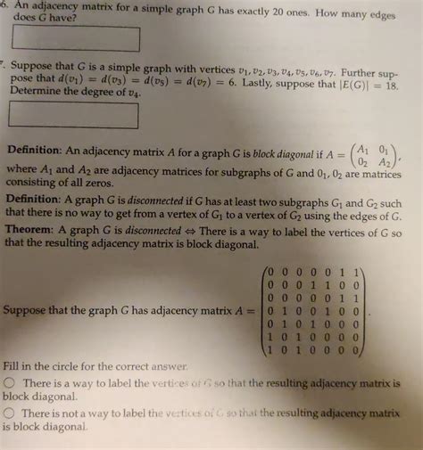 solved 6 an adjacency matrix for a simple graph g has
