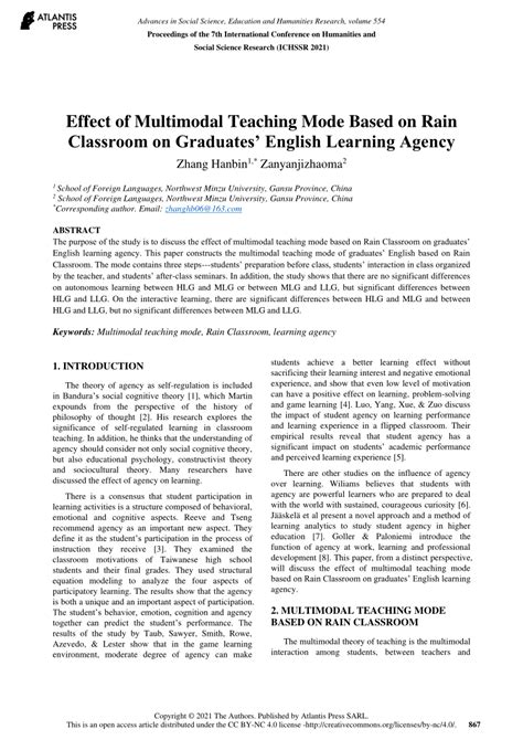 Pdf Effect Of Multimodal Teaching Mode Based On Rain Classroom On Graduates English Learning
