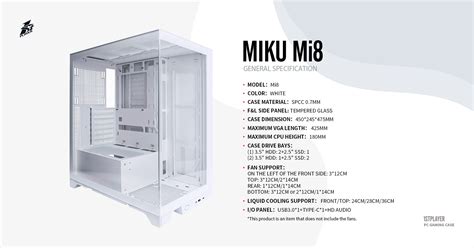 1st Player Miku Mi8 Atx M Atx Mini Itx Gaming Pc Case Black White