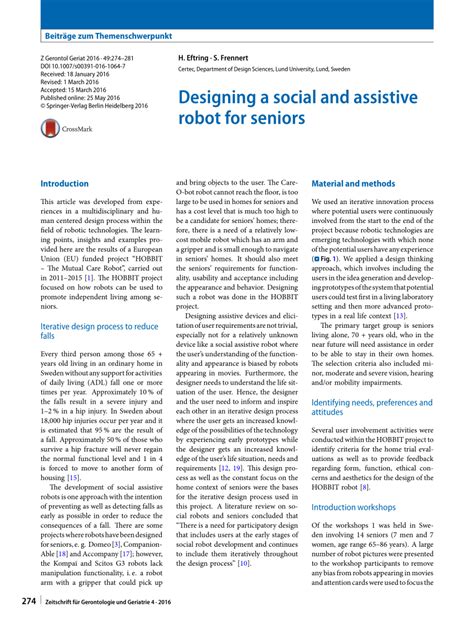 Pdf Designing A Social And Assistive Robot For Seniors