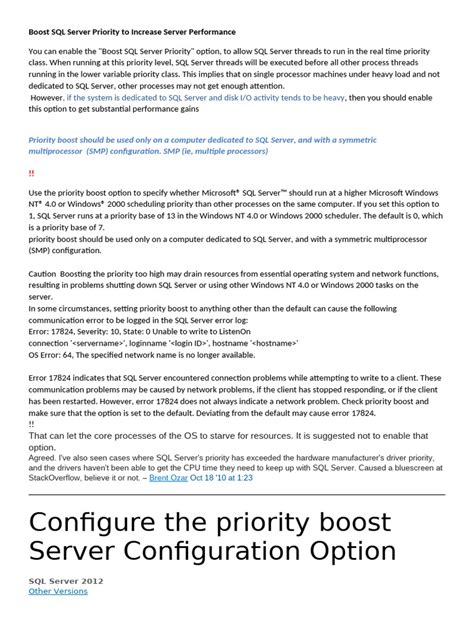 Boost Sql Server Priority To Increase Server Performance Pdf