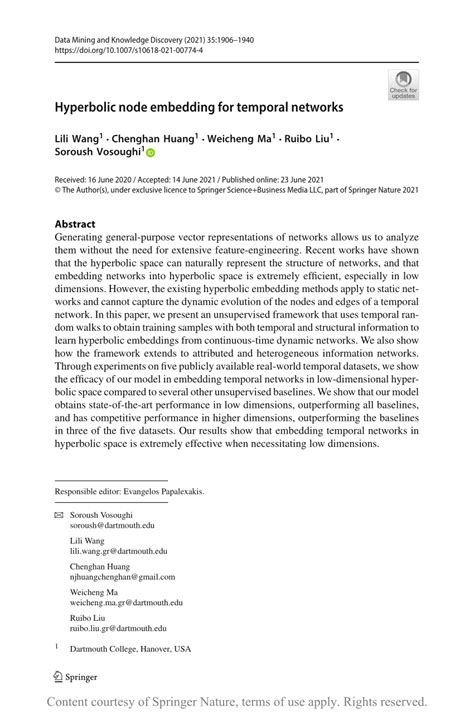 Hyperbolic Node Embedding For Temporal Networks Request Pdf
