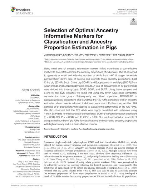 Pdf Selection Of Optimal Ancestry Informative Markers For