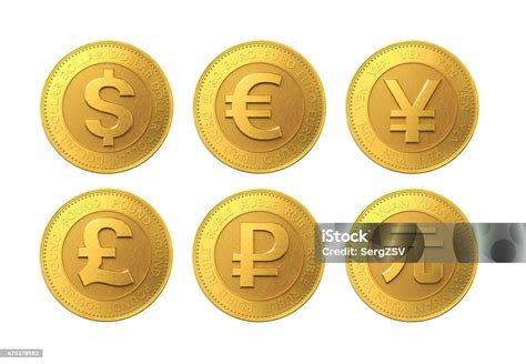 달러 유로 파운드 루블 위안 그리고 엔 징후와 황금 동전 세트 3d 렌더링입니다 0명에 대한 스톡 사진 및 기타 이미지 0명 가격 개념과 주제 Istock