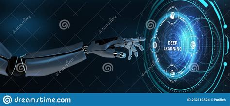 deep learning artificial intelligence neural network robot pressing button on virtual screen