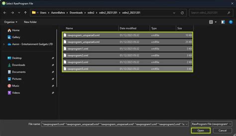 7 Select Load Xlm… 8 Select All Raw Program Files 9 Select All Patch Files