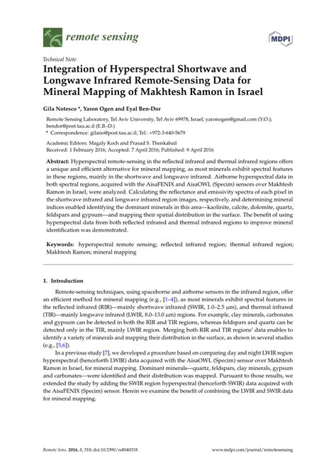 Pdf Integration Of Hyperspectral Shortwave And Longwave Infrared Remote Sensing Data For