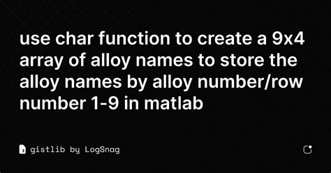 Gistlib Use Char Function To Create A 9x4 Array Of Alloy Names To