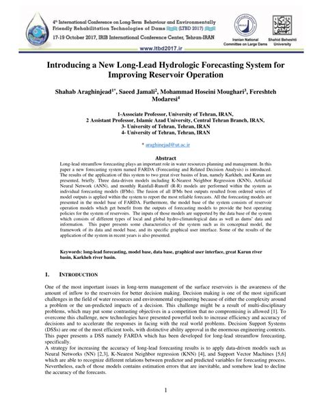 Pdf Introducing A New Long Lead Hydrologic Forecasting System For Improving Reservoir Operation