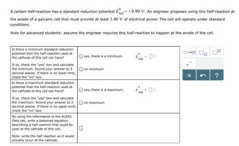 solved a certain half reaction has a standard reduction