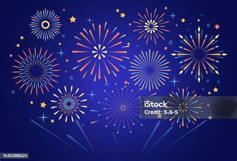 밤이 폭발하는 불꽃 놀이 하늘에서 컬러 불꽃 놀이 Diwali 축하 화재 쇼 축하 폭죽 폭발 축제 스파클러 버스트 경례 크리스마스 파티 깔끔한 벡터 일러스트 레이 션