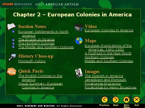 Chapter 2 European Colonies In America Section Notes
